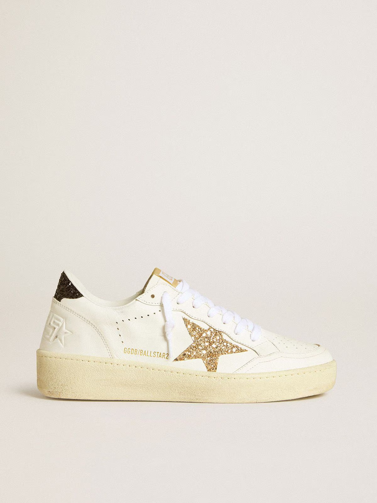 Golden Goose Women’s Ball Star in white leather with gold glitter star ...